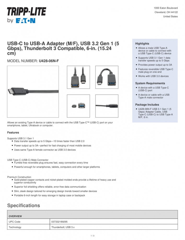 U428-06N-F technical document page 1