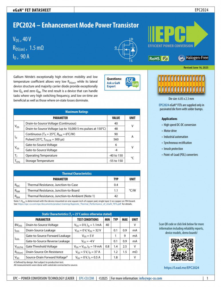 EPC2024 datasheet page 1