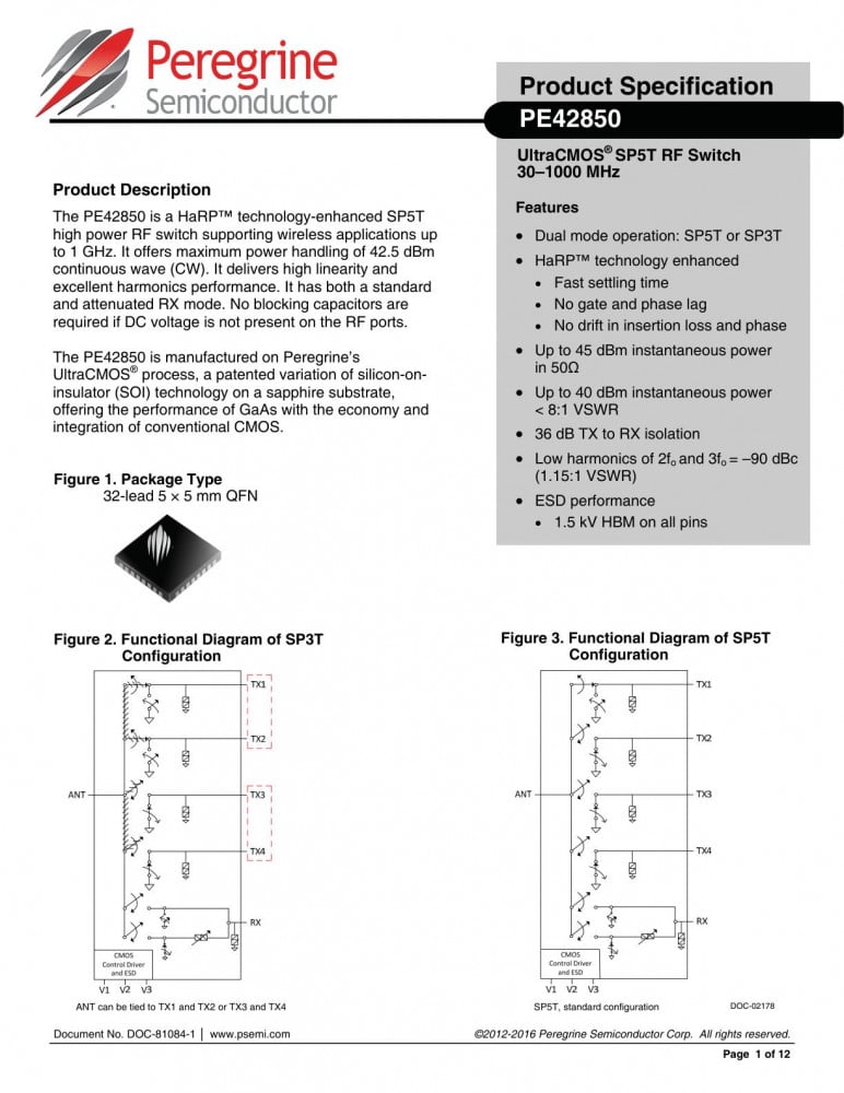 PE42850B-X datasheet page 1