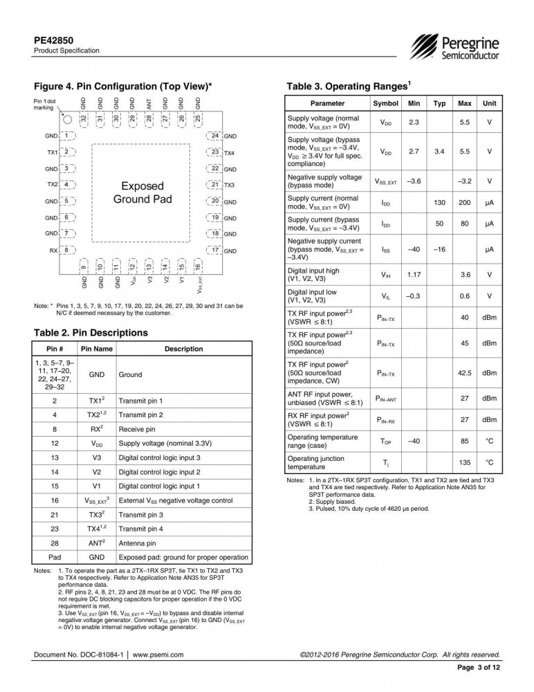 PE42850B-X datasheet page 3