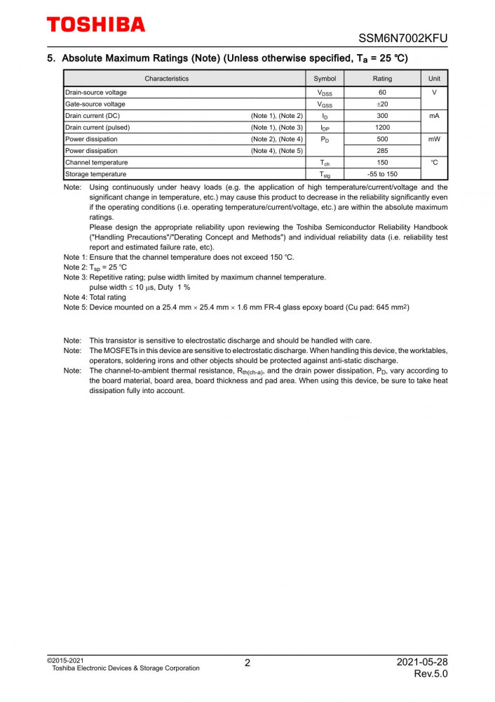 SSM6N7002KFU,LF datasheet page 2