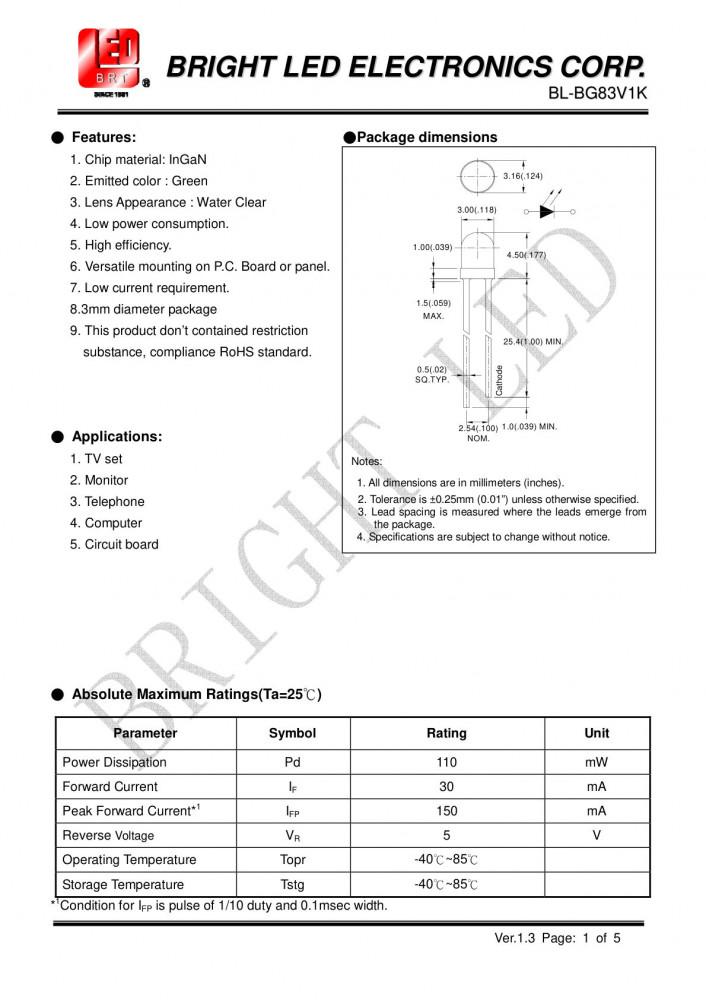 BL-BG83V1K datasheet page 1
