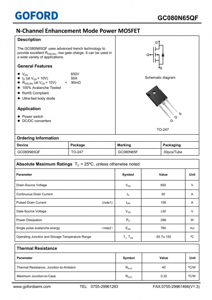 GC080N65QF datasheet page 1