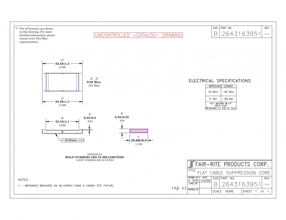 Fair-Rite 2643163951 technical drawing