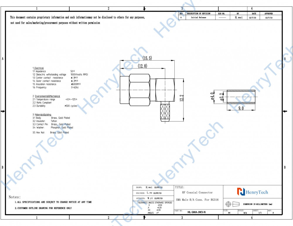 HL-SMA-JW3-N technical document page