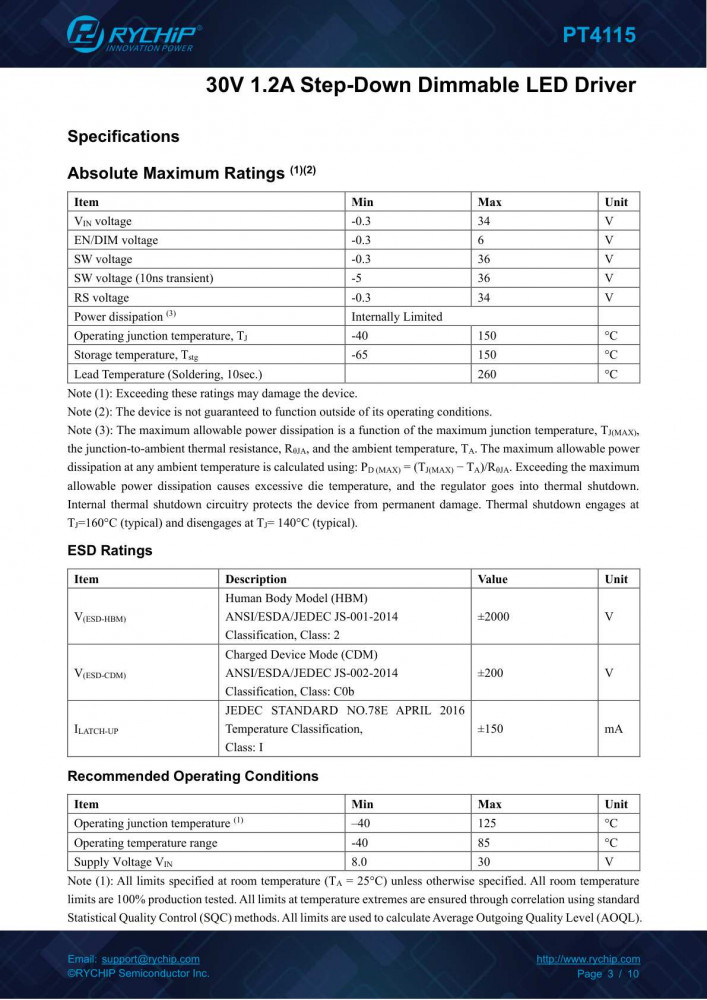 PT4115 datasheet page 3