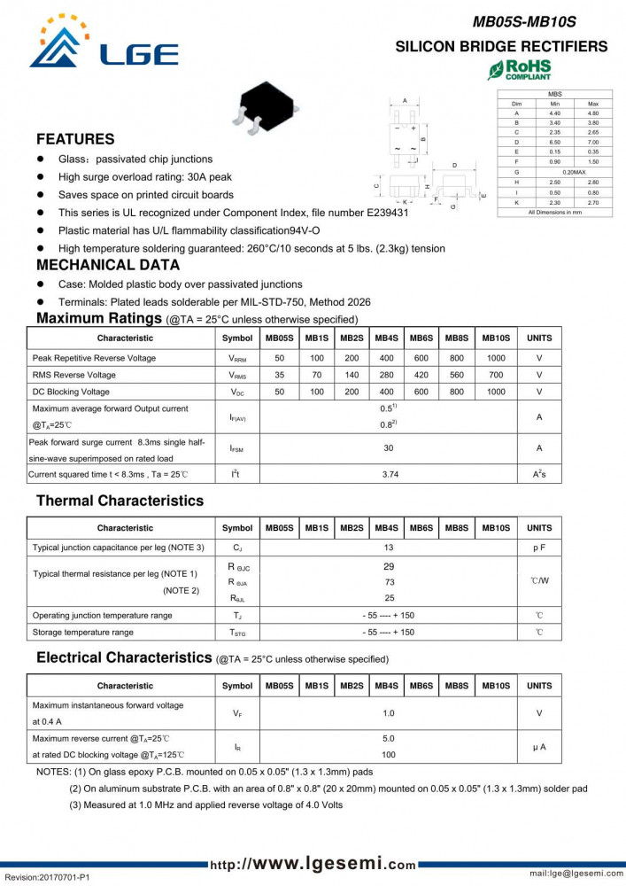 LGE MB6S datasheet page 1