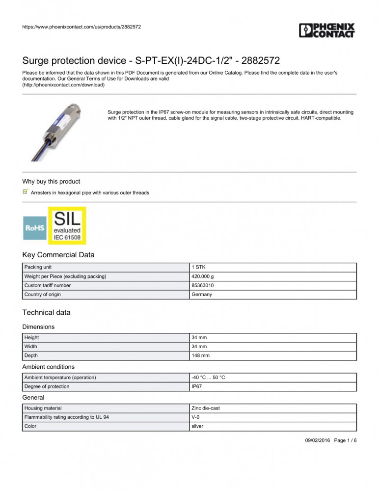 Phoenix Contact 2882572 technical document page 1