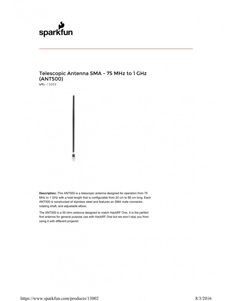 WRL-13002 ANT500 product document preview