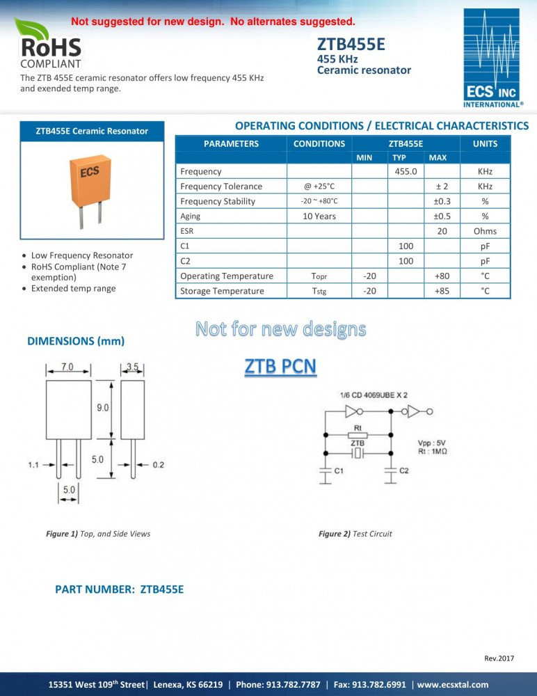 ECS ZTBF455E datasheet page 1