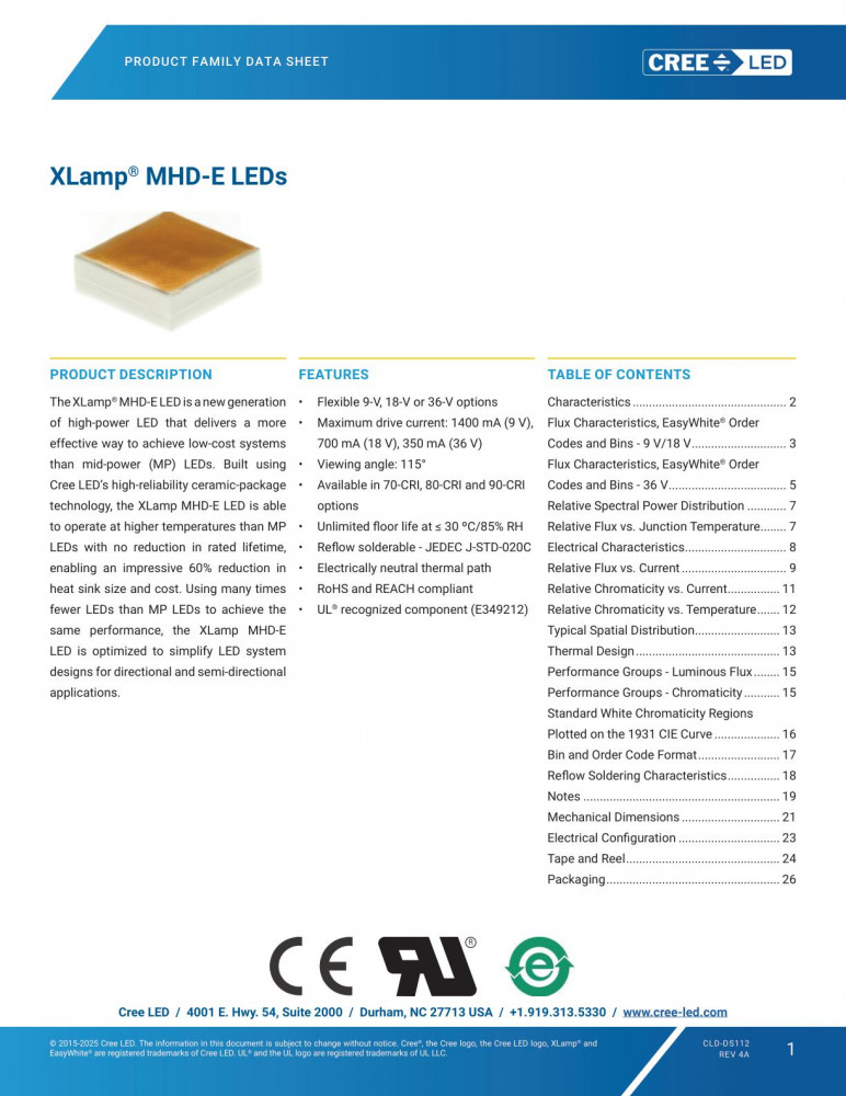 XLamp MHD-E datasheet page 1