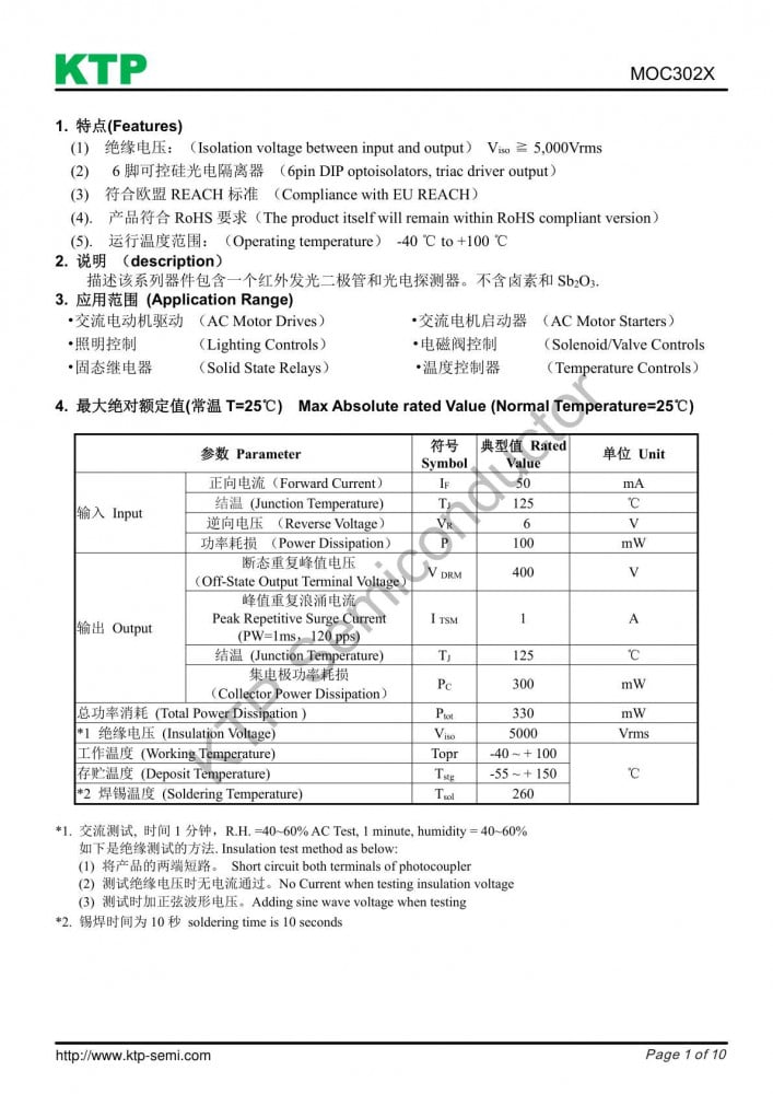 MOC3022-AW(KTP) datasheet page 1