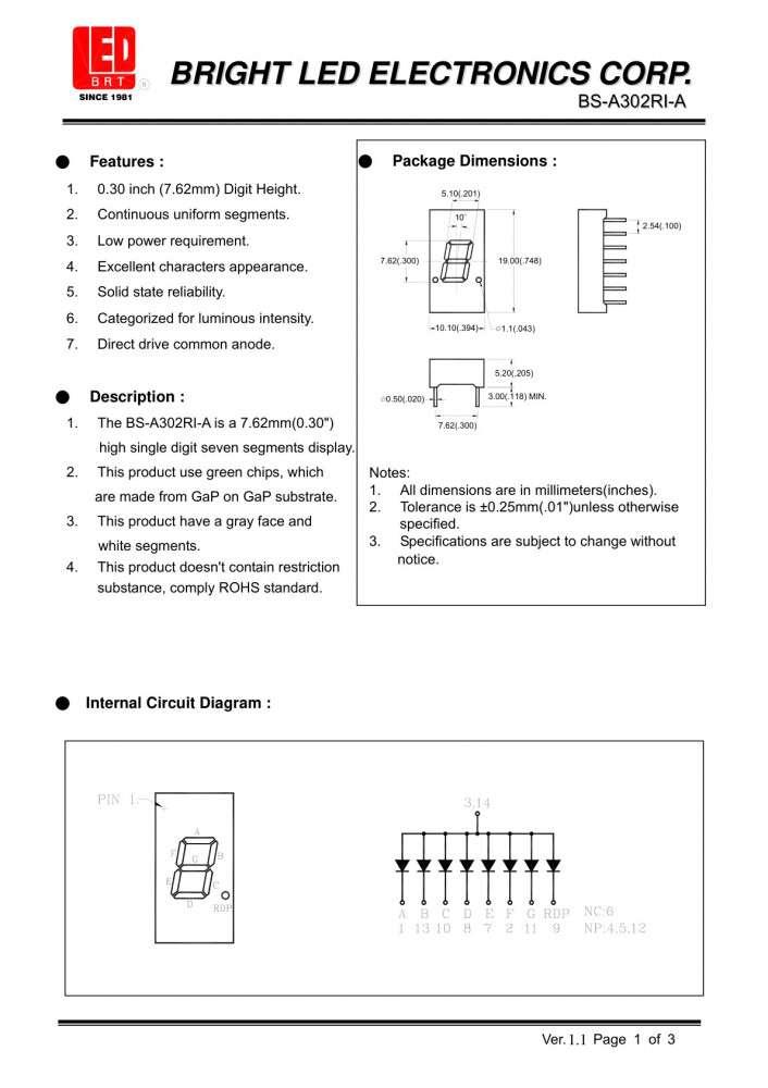 BS-A302RI package and dimensional drawing, page 1