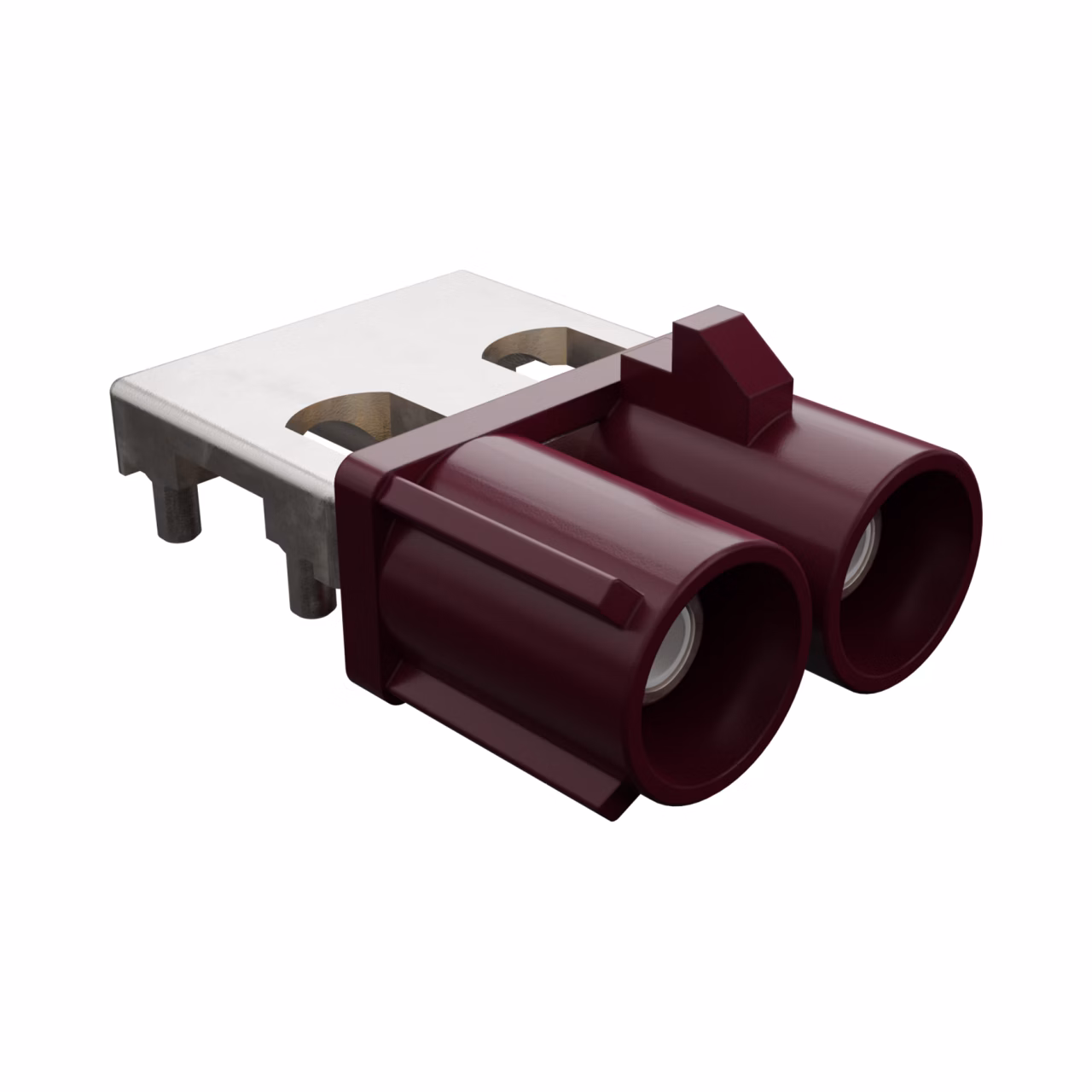 FAKRA Jack, Dual, Right-Angle, PCB Receptacle, End Launch, Die Cast Body, Tin (Sn) Plated, Keying Code D,  Bordeaux Violet, 50 Ohms for sale