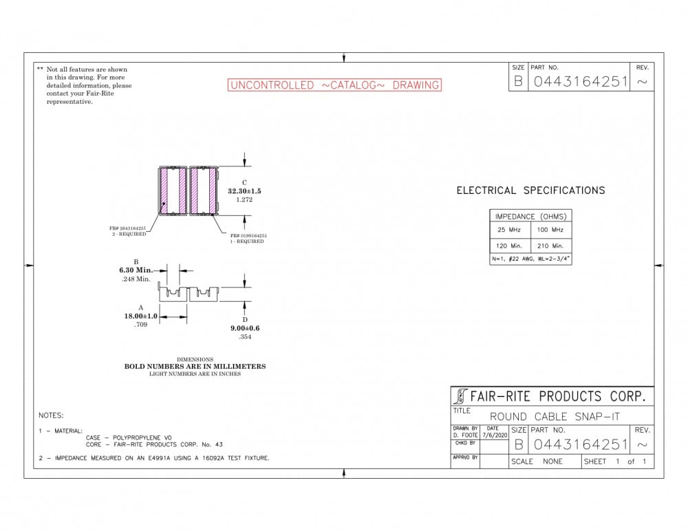 Fair-Rite 0443164251 Round Cable Snap-It drawing