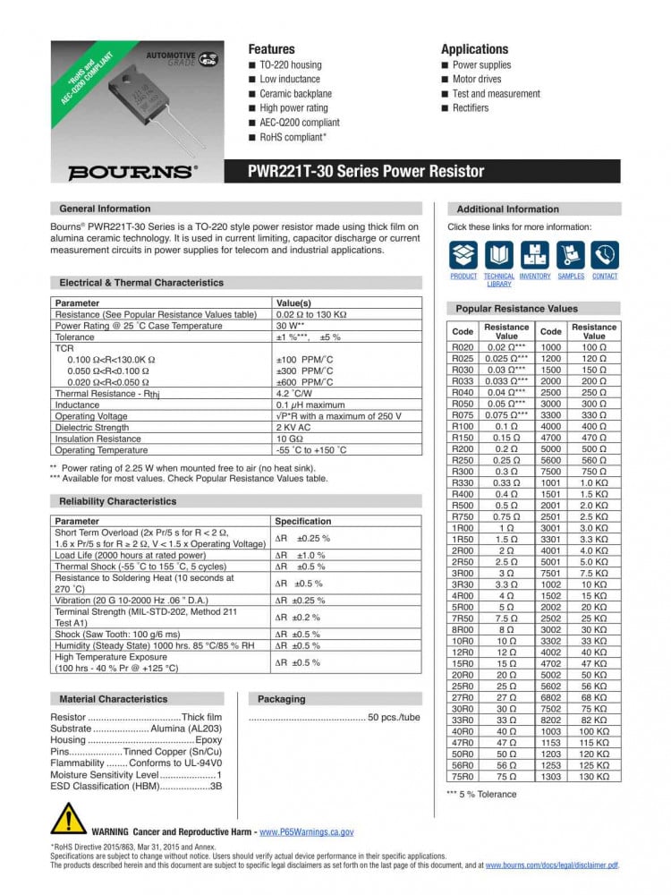 BOURNS PWR221T technical document page 1