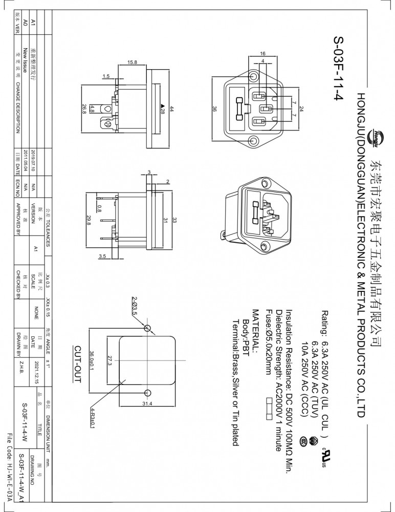 HONGJU S-03F-11-4 technical document