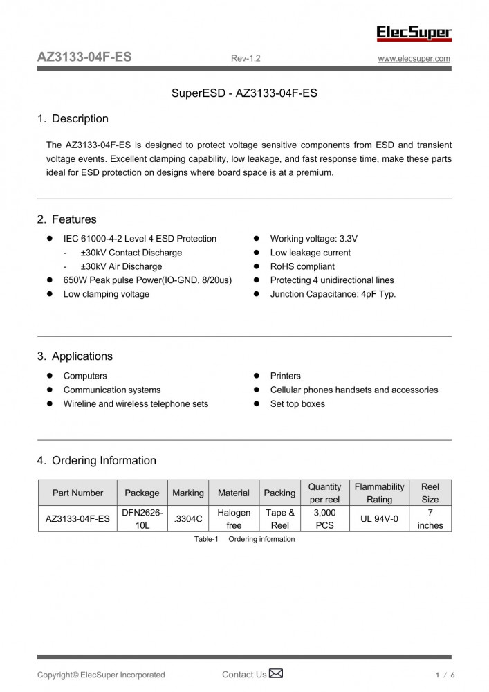 AZ3133-04F-ES datasheet page 1