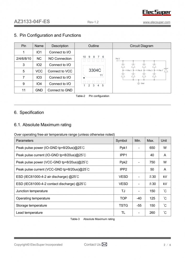 AZ3133-04F-ES datasheet page 2