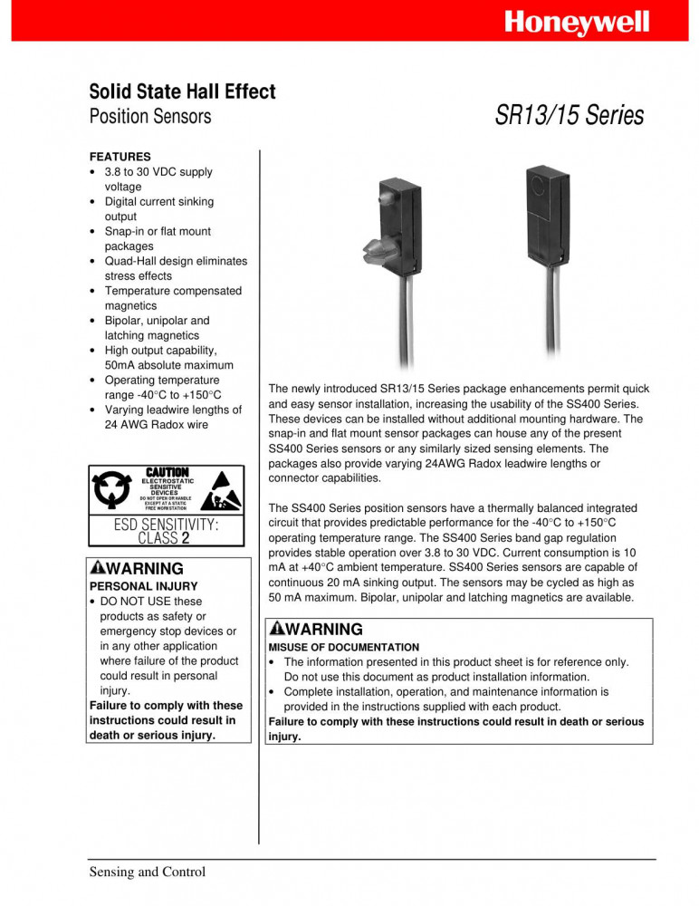 Honeywell SR13C-A1 document page 2