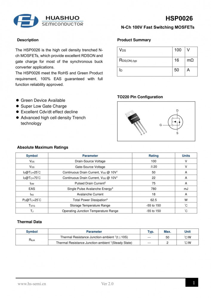 HSP0026 datasheet page 1