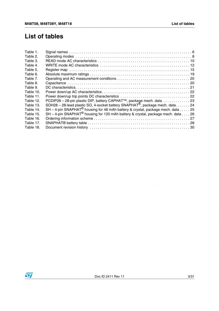 M48T18 datasheet page 3