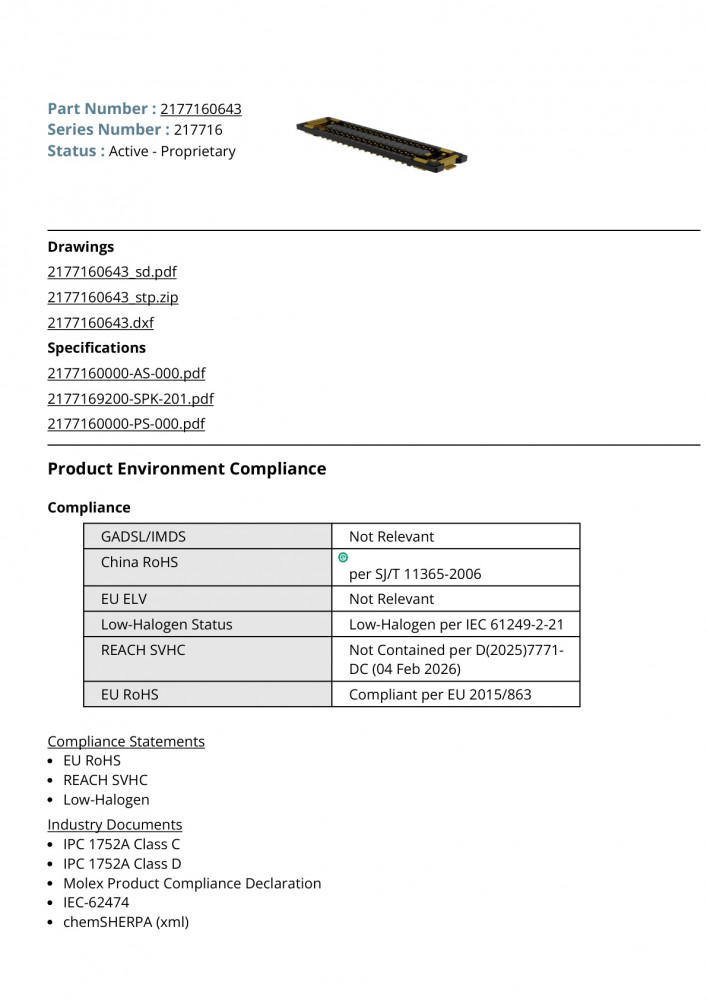 MOLEX 2177160643 technical document image 1
