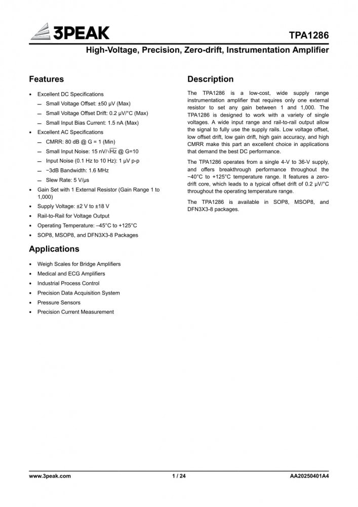 TPA1286 datasheet page 1
