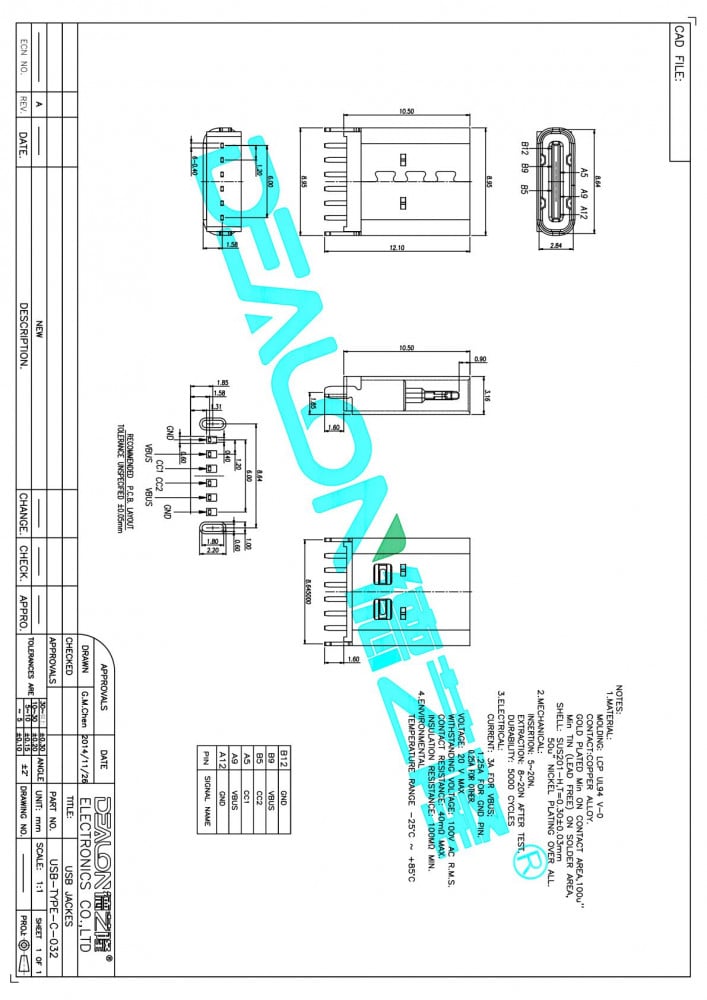 DEALON USB-TYPE-C-032 technical drawing preview