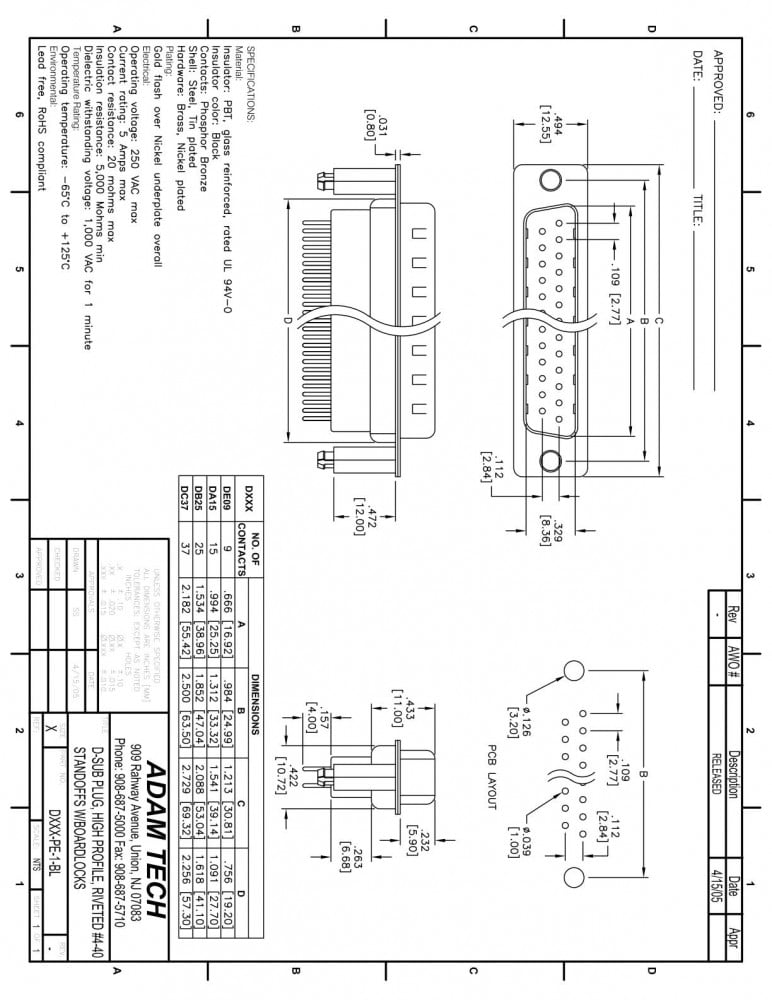 ADAM TECH DE09-PE-1-BL technical document preview