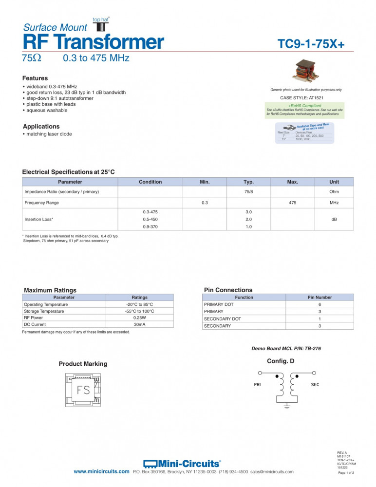 TC9-1-75X+ specification page 1