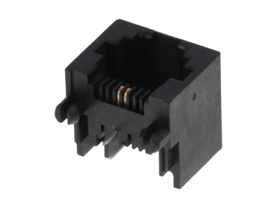 Modular Jack, Right-Angle, Low Profile, Inverted, Shielded, Offset Panel  Grounding Tabs, Lightpipes, 6/6