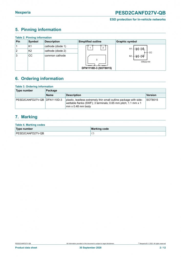 PESD2CANFD27V-QBZ datasheet page 2