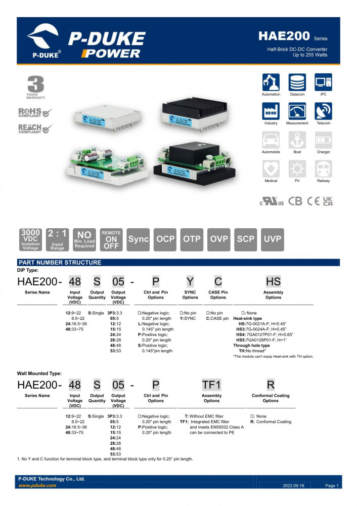 Supplied product document page 1