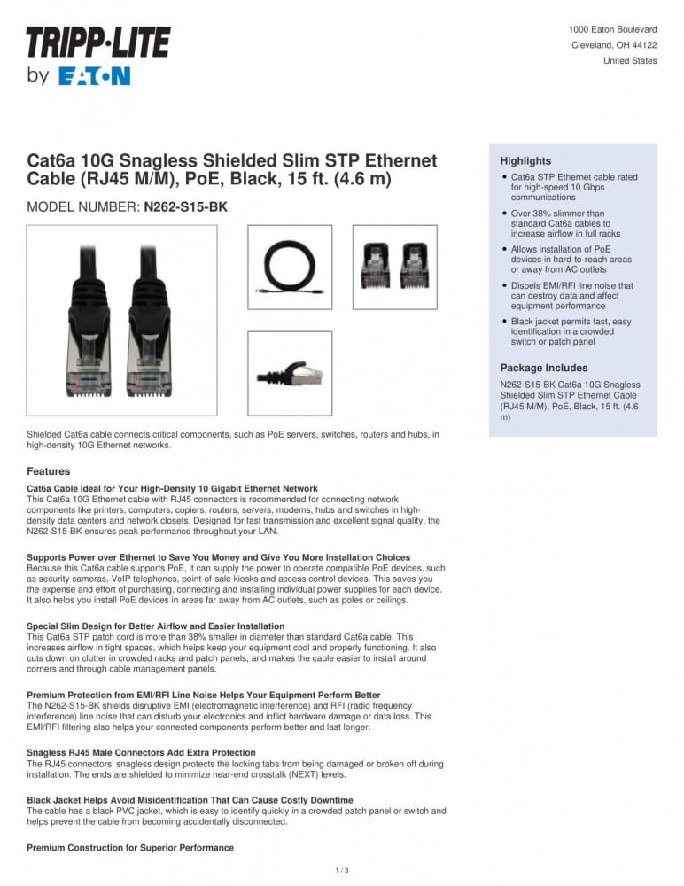 N262-S15-BK technical documentation page 1