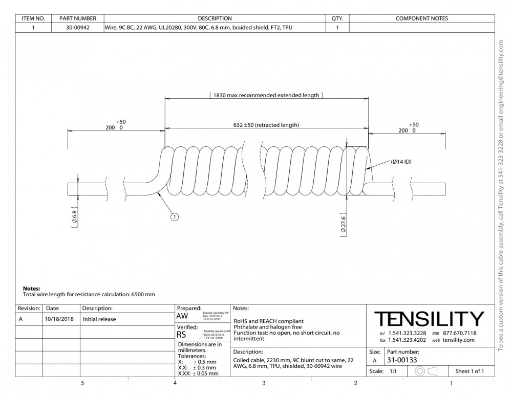Tensility International 31-00133 cable assembly drawing