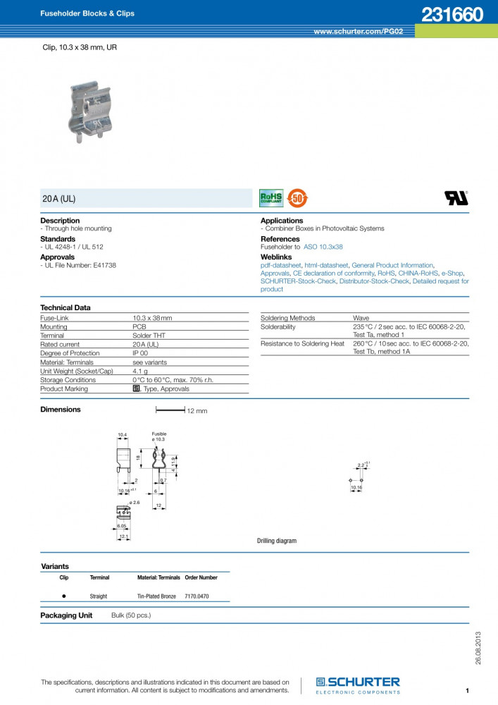 SCHURTER 7170.0470 technical document preview