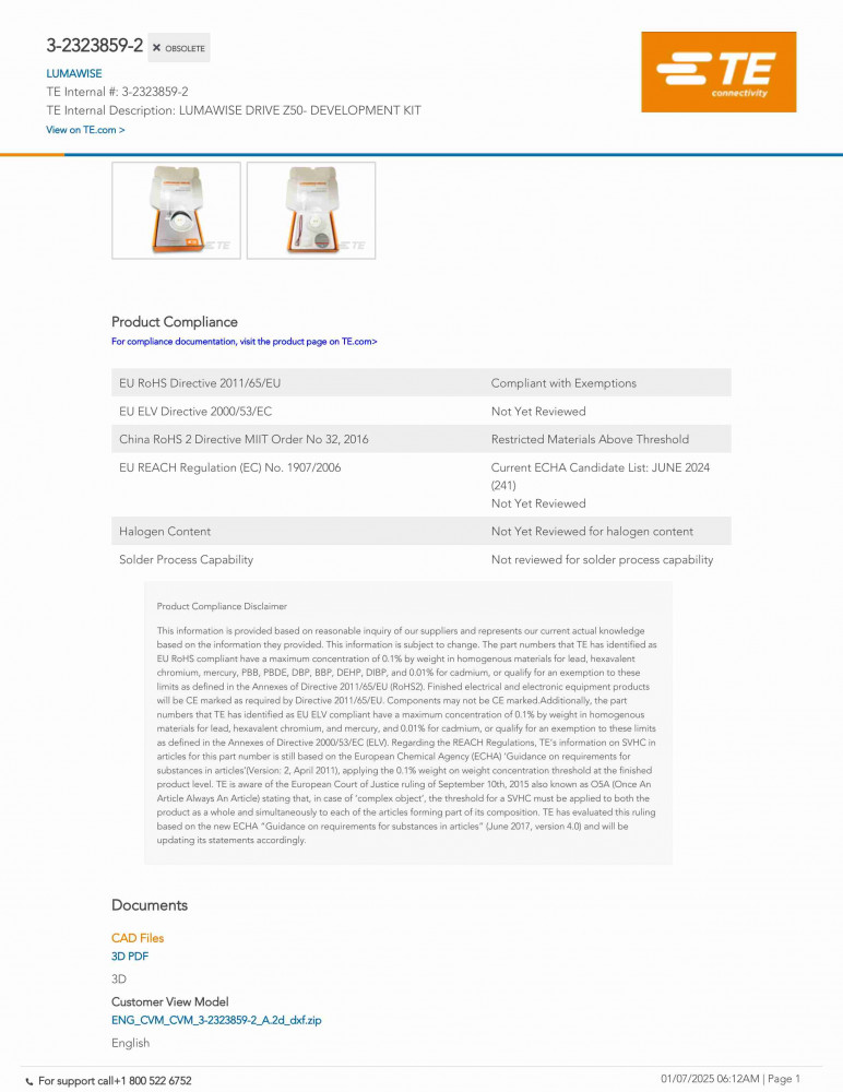 Technical document page 1 for TE Connectivity 3-2323859-2