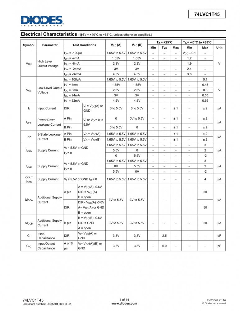 74LVC1T45W6-7 datasheet page 4