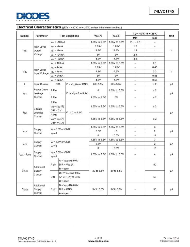 74LVC1T45W6-7 datasheet page 5