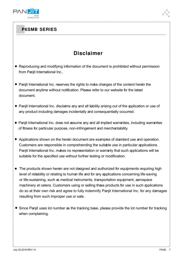 PANJIT P6SMB series datasheet page 7