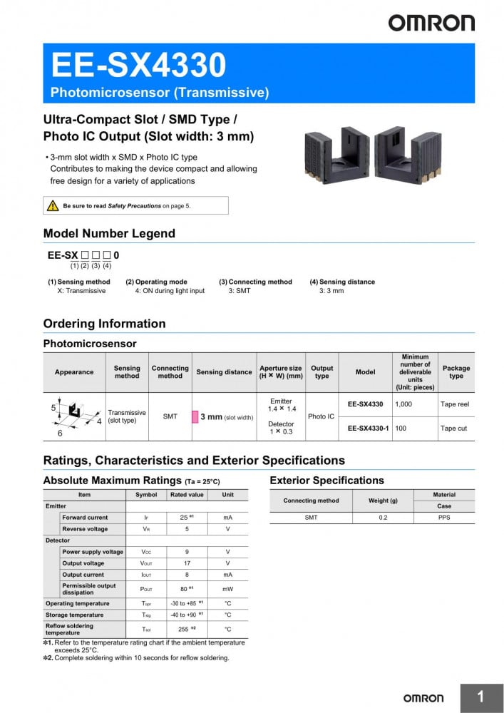 OMRON EE-SX4330-1 datasheet page 1