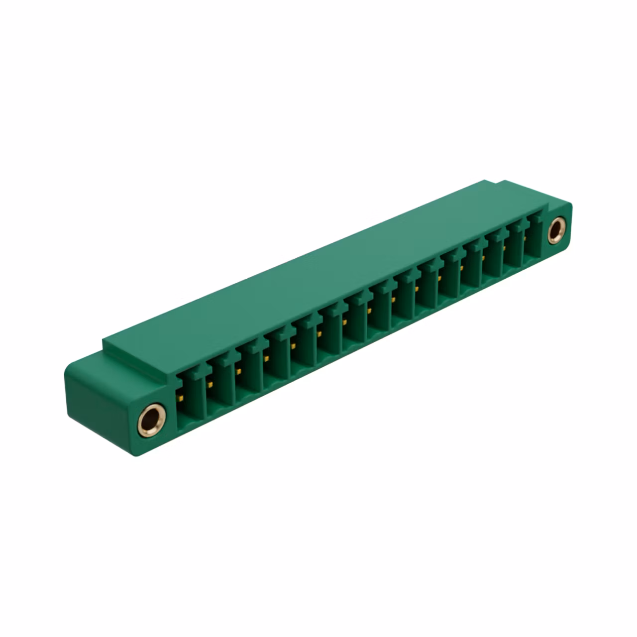 3.50mm Pitch Eurostyle Right-Angle PCB Header, with Threaded Retention Inserts, Green Housing, Gold (Au) Plated, 15 Circuits for sale