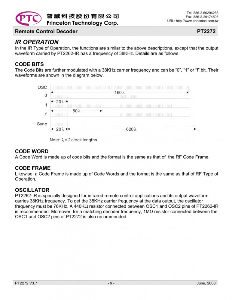 PT2272 datasheet page 9