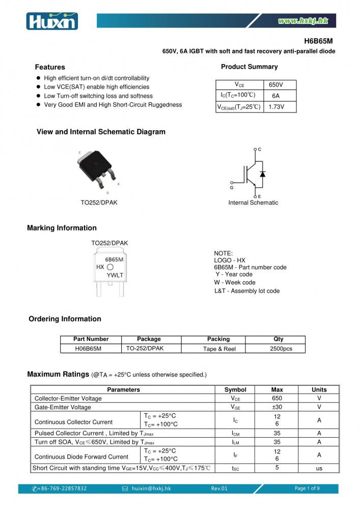 H6B65M datasheet page 1
