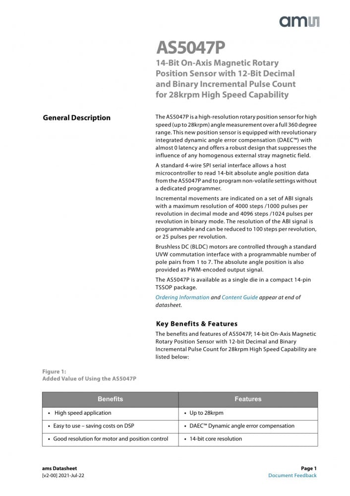 AS5047P datasheet page 1