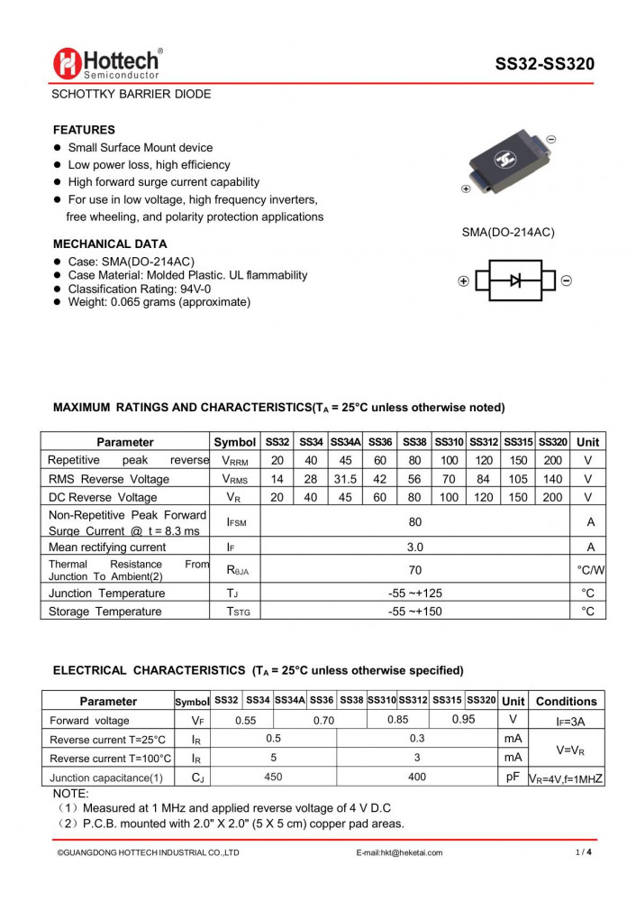 SS34 datasheet page 1