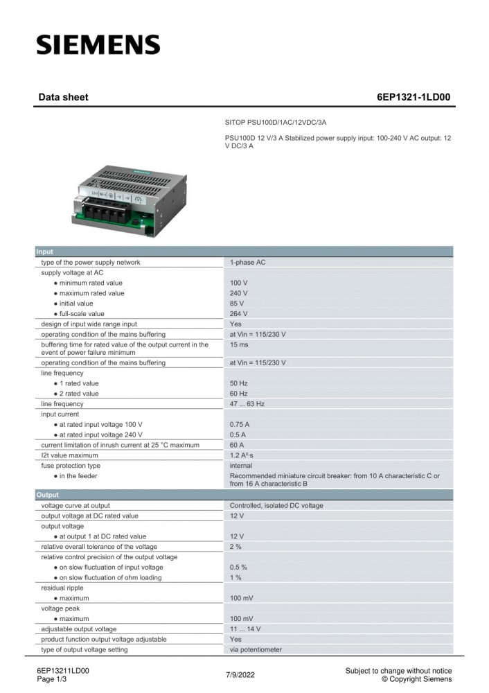 6EP13211LD00 technical document page 1