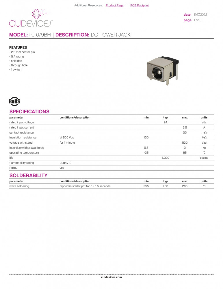 PJ-079BH technical document page 1