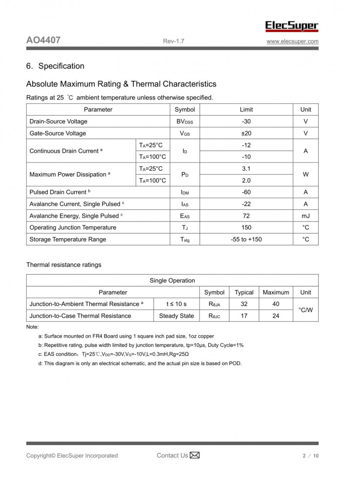 AO4407 datasheet page 2